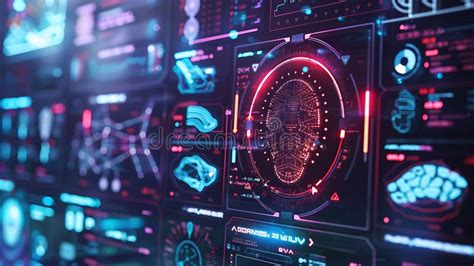 A Futuristic Interface Displaying Various Biometric Security Stock