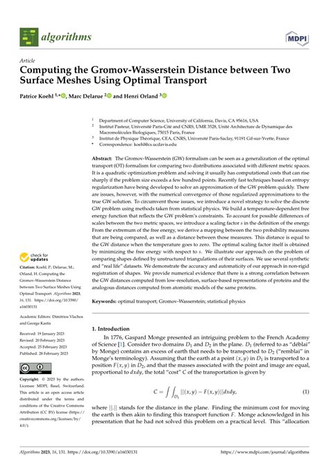 Pdf Computing The Gromov Wasserstein Distance Between Two Surface