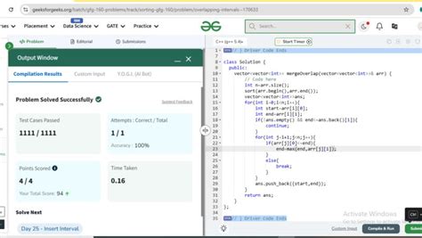 Gfg160 Day24 Dsa Mergeintervals Greedy C Geekstreak2025 Gfg160 Arpit Panigrahi