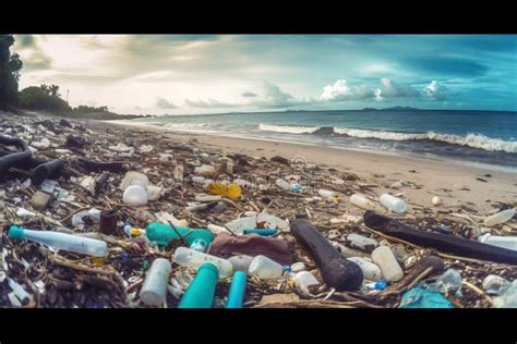 Beach Full Of Garbage And Plastic Waste As Wide Banner For Environmental And Recycle Concepts