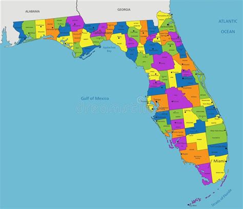 Colorful Florida Political Map With Clearly Labeled Separated Layers