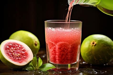 Premium Photo A Tropicalthemed Brunch With Glasses Of Guava Juice And Exotic Fruits
