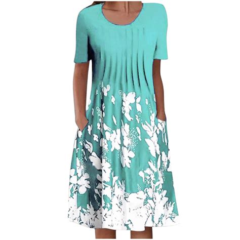 Patlollav Womens Summer Dress Casual Round Neck Short Sleeve Folding