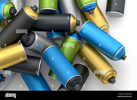 Lots Of Flying Spray Paint Cans On White Background 3d Render Spray