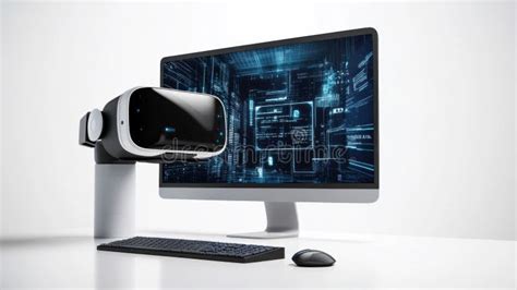 Futuristic Desktop Workspace Featuring Advanced Computer Monitor And