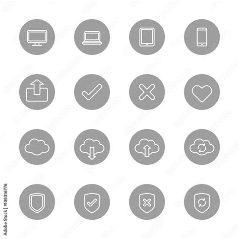 Line Web Icon Set On Gray Circle For Web Design User Interface Ui Infographic And Mobile