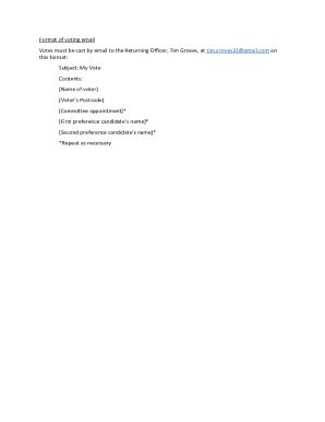 Fillable Online Format Of Voting Email Subject My Vote Name Of Voter Fax Email Print PdfFiller