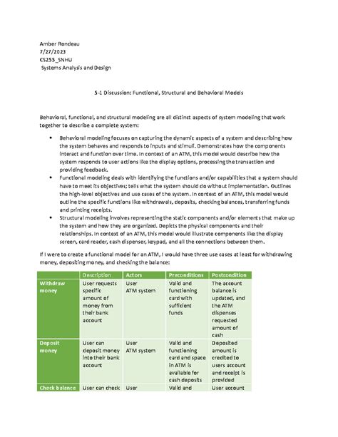 Discussion CS Amber Rondeau CS SNHU Systems Analysis And Design Discussion
