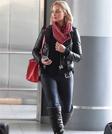 Margot Robbie Black Biker Leather Jacket