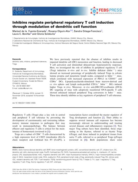 Pdf Inhibins Regulate Peripheral Regulatory T Cell Induction Through Modulation Of Dendritic