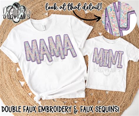 Mama Pastel Faux Sequin And Double Faux Embroidery Digital Download Mini