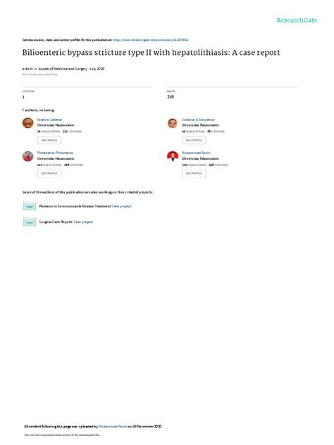 Bilioenteric Bypass Stricture Type Ii With Hepatolithiasis A Case Report Pdf Liver Medical