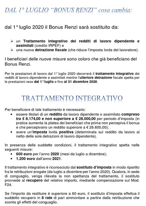 Ex BONUS RENZI Dal 1 Luglio Cosa Cambia Impiegate