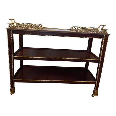 1980s Inlay Serving Cart With Intricate Brass Tooling Accents Chairish