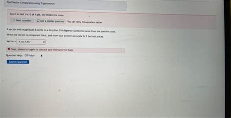solved find vector components using trigonometry score on