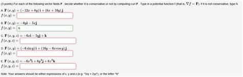 solved 3 points for each of the following vector fields f