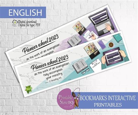 Marcadores de libros de JW para la escuela de pioneros en inglés