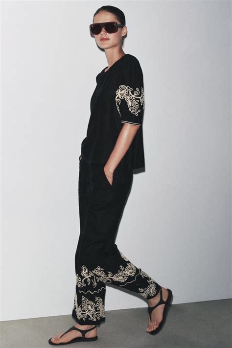 Zw Collection Embroidered Culottes Black Zara Thailand