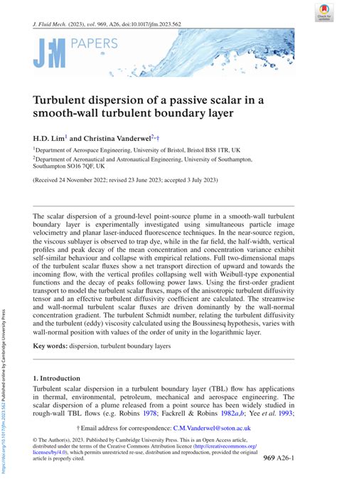 Pdf Turbulent Dispersion Of A Passive Scalar In A Smooth Wall Turbulent Boundary Layer