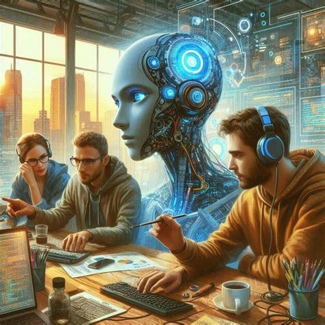 Programmer And Ai Assistant Meeting Premium Ai Generated Image