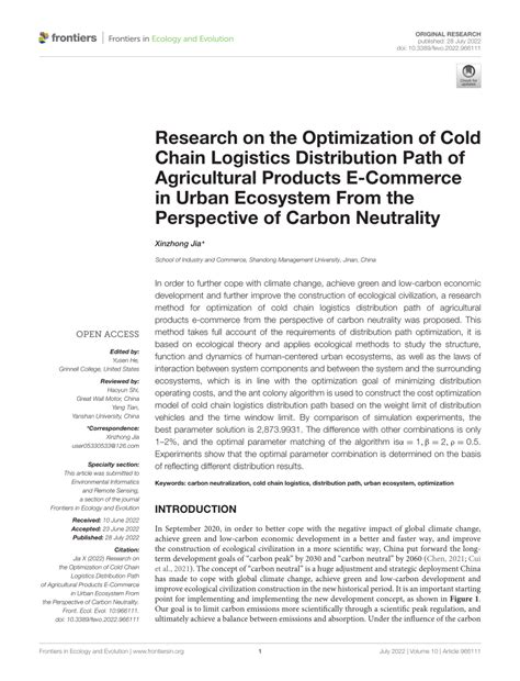 Pdf Research On The Optimization Of Cold Chain Logistics Distribution