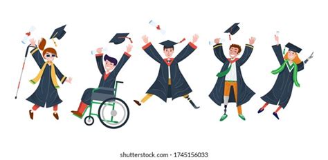 Happy Disabled Students Different Sex Nationalities Stock Vector