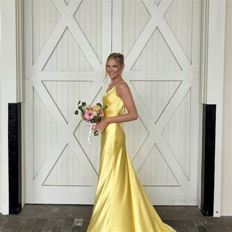 Yellow Satin Evening Gown Yellow Satin Prom Dress Yellow Dress How