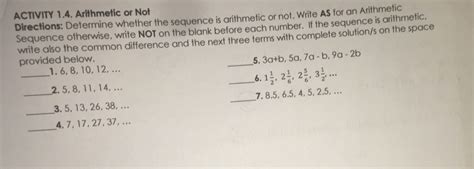 Solved Activity 14 Arithmetic Or Not Directions Determine Whether