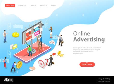 Flat Isometric Vector Landing Page Template Of Mobile Advertising