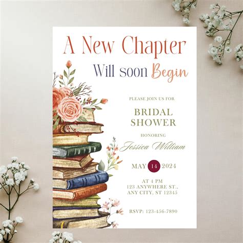 Book Themed Bridal Shower Invitation A New Chapter Wedding Shower