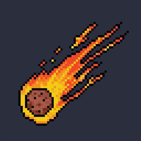 Single Meteor Piece With Hot Flaming Fire Around It Pixel Art Retro Vintage Video Game Bit