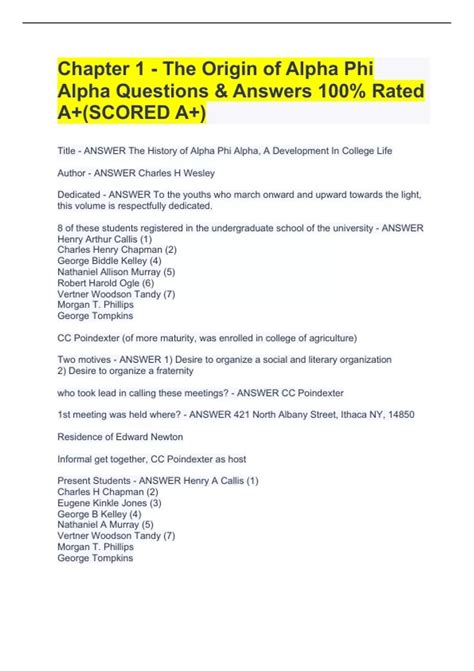 Chapter 1 The Origin Of Alpha Phi Alpha Questions Answers 100 Rated A SCORED A Chapter
