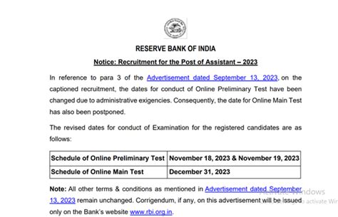 Rbi Assistant Mains Exam 2023 Exam Date Out