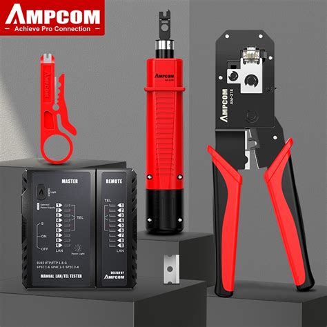 AMPCOM RJ Crimper Lan Tester Tool Set Ethernet Cable Stripper Punch Down Tool RJ RJ
