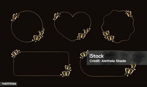 금 나비 프레임 벡터 그림 세트입니다 봄과 여름을 위한 추상적인 황금 기하학적 테두리 템플릿입니다 심플하고 우아한 디자인 요소 개념에 대한 스톡 벡터 아트 및 기타 이미지