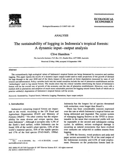 The Sustainability Of Logging In Indonesias Tropical Forests A Dynamic