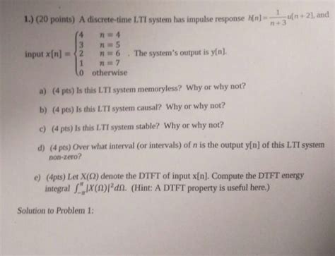 solved a discrete time lti system has impulse response h[n]