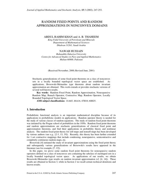Pdf Random Fixed Points And Random Approximations In Nonconvex Domains