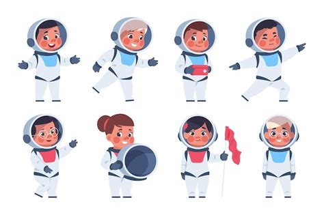 Niños astronautas personajes de niños de dibujos animados felices