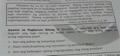 Gawain Sa Pagkatuto Bilang 3 Basahin At Unawain Ang Mga Talata