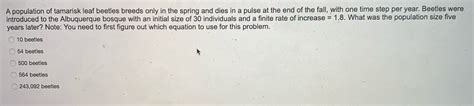 Answered A Population Of Tamarisk Leaf Beetles Bartleby