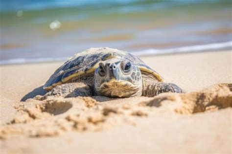 A Turtle Laying Her Eggs In Sand At The Beach Stock Image Image Of