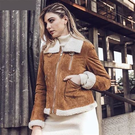 Brown Vintage Womens Biker Suede Leather Jacket Bison Jackets