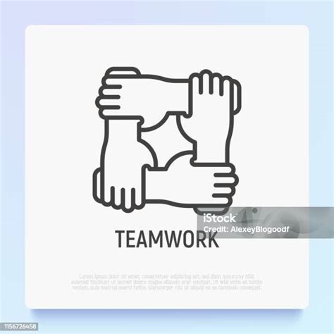 팀워크 얇은 라인 아이콘 손목을 위해 함께 잡고 네 손 파트너십 기호의 현대 벡터 그림입니다 손에 대한 스톡 벡터 아트 및 기타