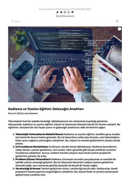Kodlama Ve Yazılım Eğitimi Geleceğin Anahtarı Kod Akademipdf