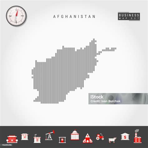 벡터 수직 라인 아프가니스탄의 지도 아프가니스탄의 줄무늬 실루엣입니다 현실적인 나침반 비즈니스 아이콘 가솔린에 대한 스톡 벡터 아트 및 기타 이미지 Istock