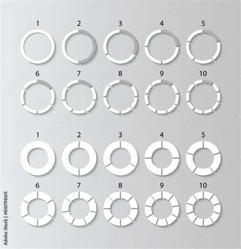 Circle Section Template Set Circular Chart Pie Diagram Divided Into