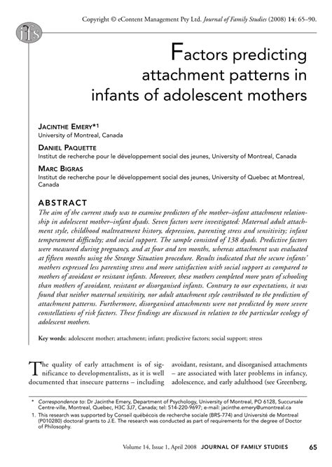 Pdf Factors Predicting Attachment Patterns In Infants Of Adolescent