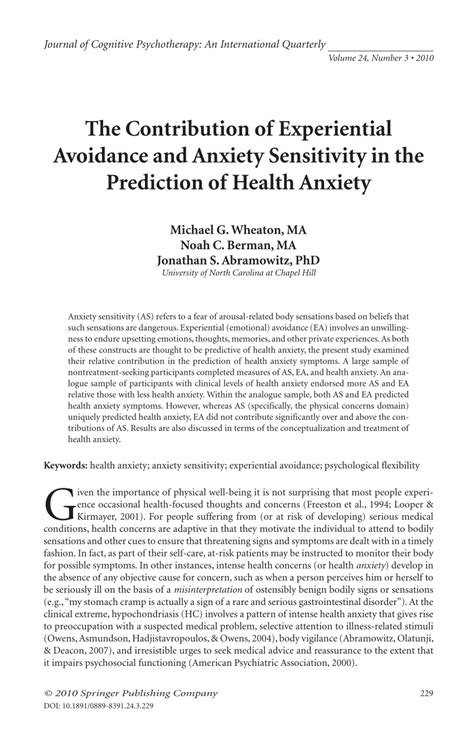 Pdf The Contribution Of Experiential Avoidance And Anxiety