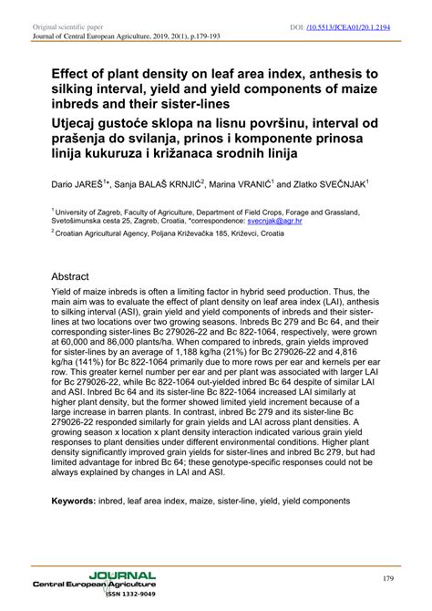 (PDF) Effect of plant density on leaf area index, anthesis to silking ...